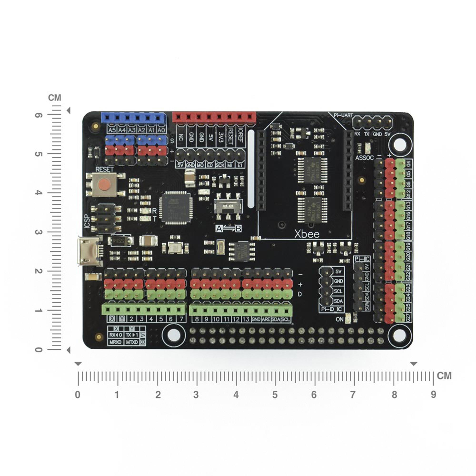 Dfr0327 Dfrobot Shield De Expansión Arduino Para Placa Raspberry Pi B2b3b3b Atmega32u4